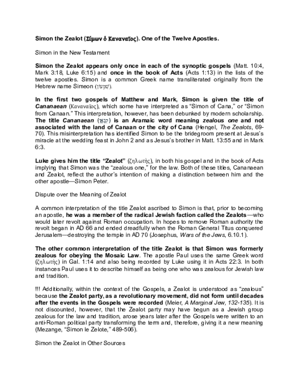 (DOC) Simon the Zealot (Lexham Bible Dictionary)