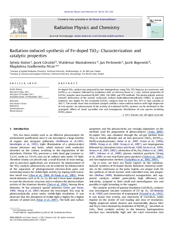 Pdf Radiation Induced Synthesis Of Fe Doped Tio2 Characterization