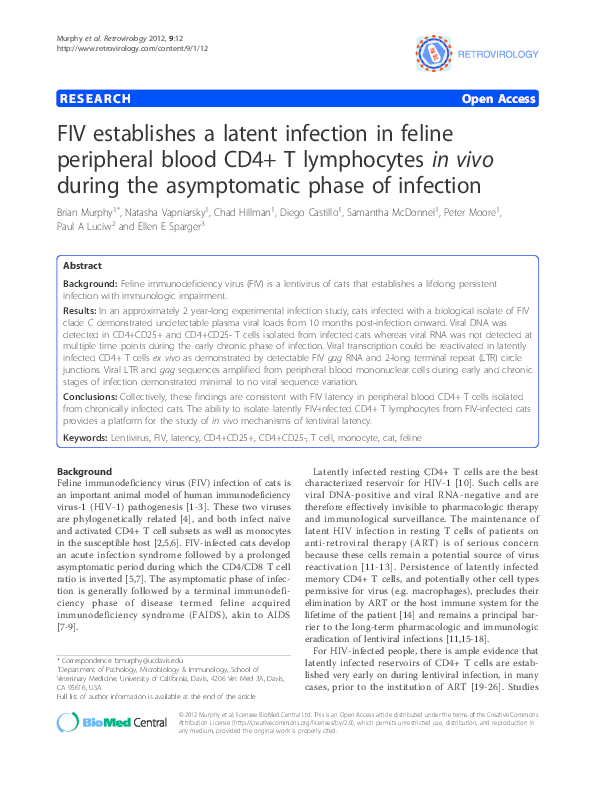 (PDF) FIV establishes a latent infection in feline peripheral blood CD4 ...