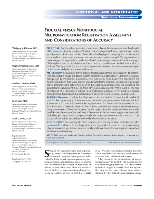 (PDF) FIDUCIAL VERSUS NONFIDUCIAL NEURONAVIGATION REGISTRATION ...