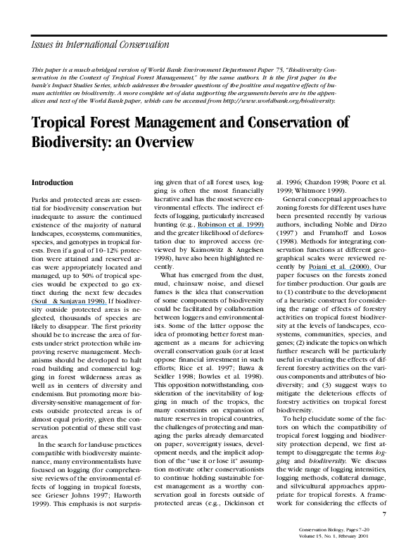 (PDF) Tropical Forest Management and Conservation of Biodiversity: an ...
