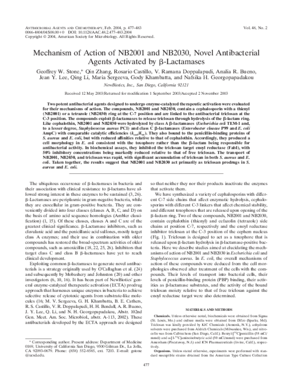 (PDF) NB2001 and NB2030: Prodrug Antibacterials