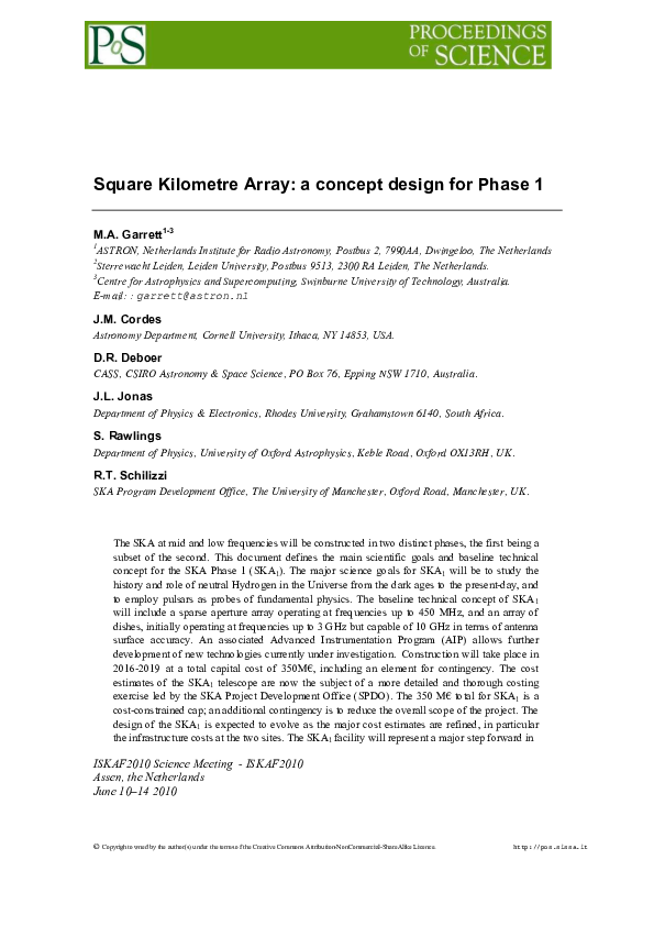 (PDF) Square Kilometre Array: a concept design for Phase 1