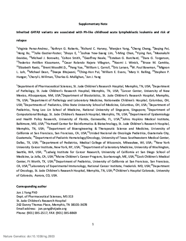 (PDF) Nat genet-Inherited GATA3 variants are associated with Ph-like childhood acute ...