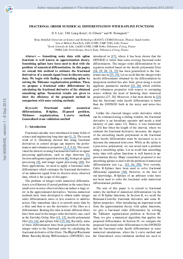 Pdf Fractional Order Numerical Differentiation With B Spline Functions
