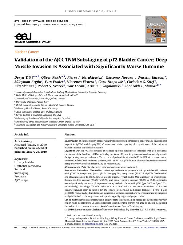 (PDF) Validation of the AJCC TNM Substaging of pT2 Bladder Cancer: Deep ...