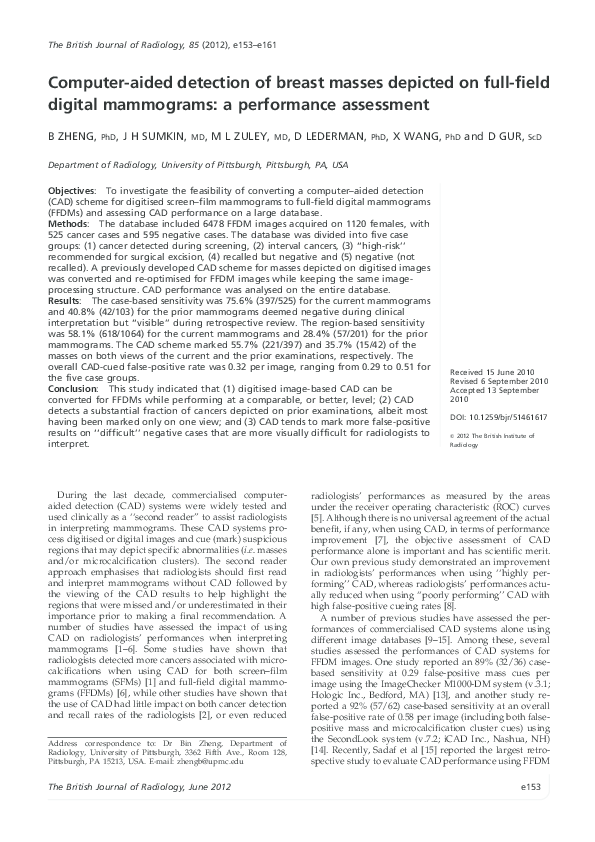 Pdf Computer Aided Detection Of Breast Masses Depicted On Full Field
