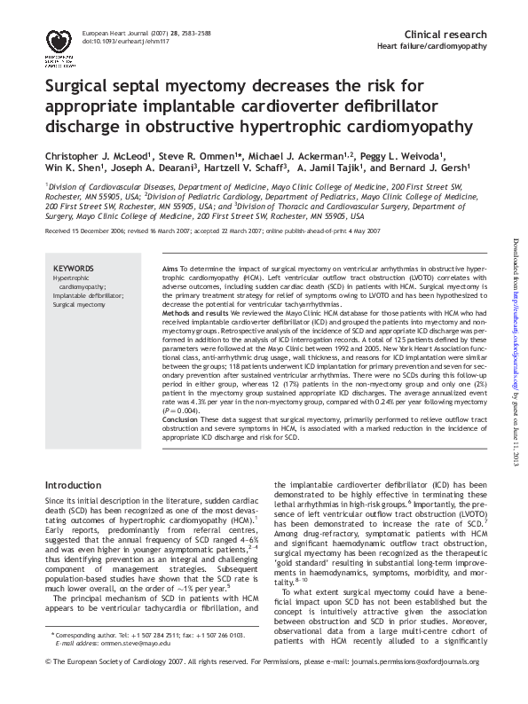 (PDF) Surgical septal myectomy decreases the risk for appropriate ...