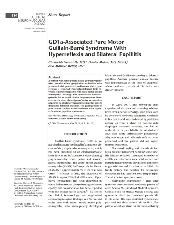 (PDF) GD1a-Associated Pure Motor Guillain-Barré Syndrome With ...