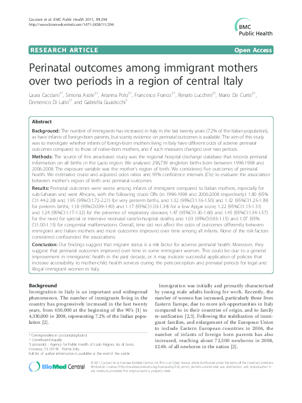 (PDF) Perinatal outcomes among immigrant mothers over two periods in a ...