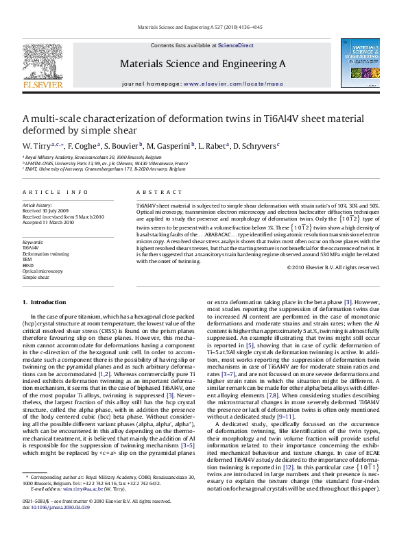 (PDF) A multi-scale characterization of deformation twins in Ti6Al4V ...