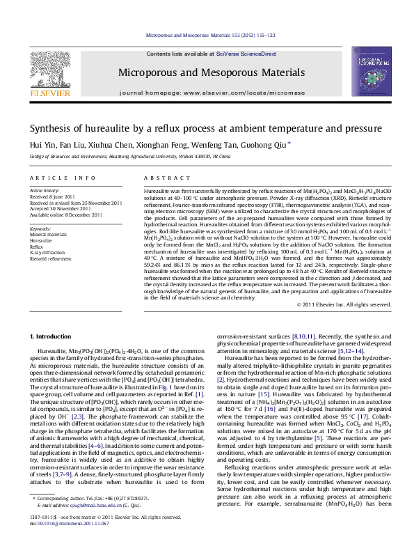 (PDF) Synthesis of MnPO4·H2O by refluxing process at atmospheric pressure