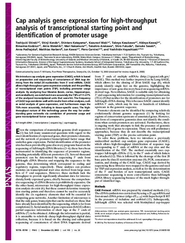 (PDF) Cap analysis gene expression for high-throughput analysis of ...