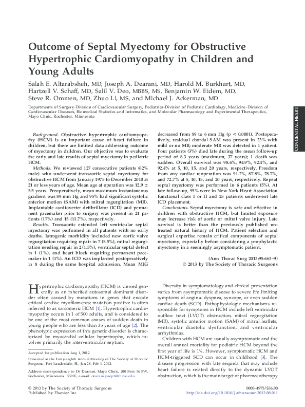 (PDF) Outcome of Septal Myectomy for Obstructive Hypertrophic ...