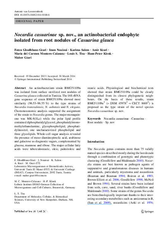 (PDF) Nocardia casuarinae sp. nov., an actinobacterial endophyte ...