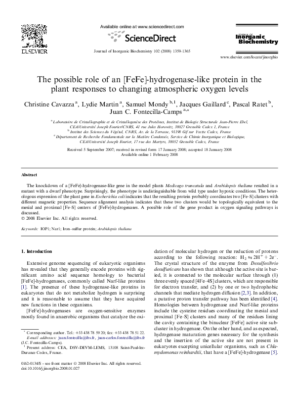(PDF) The possible role of an [FeFe]-hydrogenase-like protein in the ...