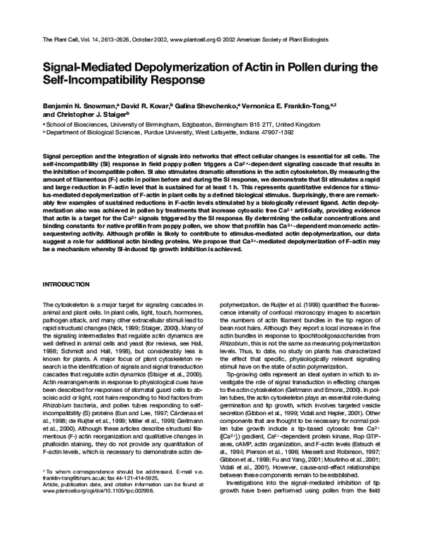 (PDF) Signal-Mediated Depolymerization of Actin in Pollen during the ...