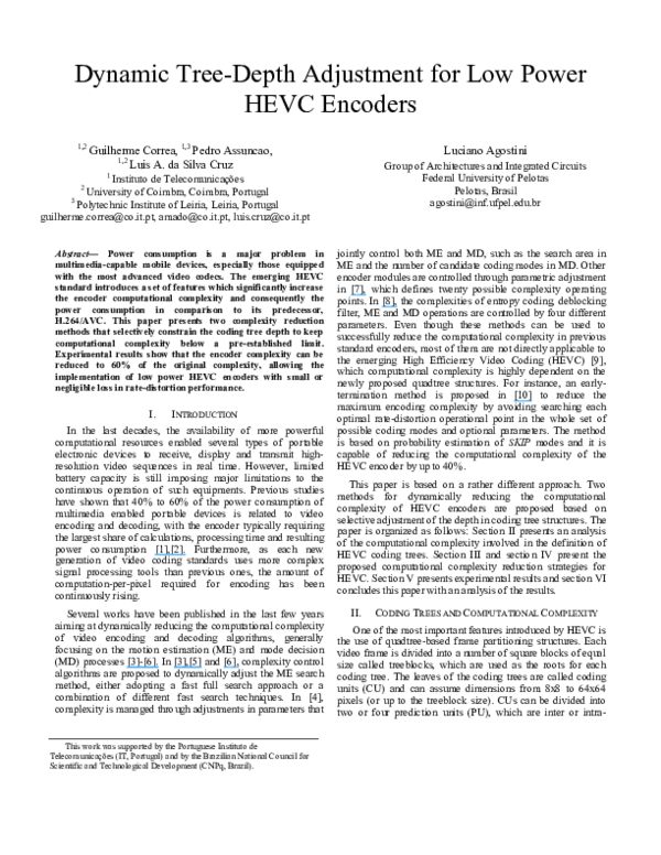 Pdf Dynamic Tree Depth Adjustment For Low Power Hevc Encoders