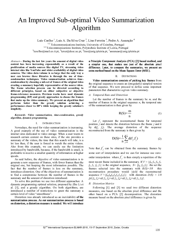 (PDF) An improved sub-optimal video summarization algorithm