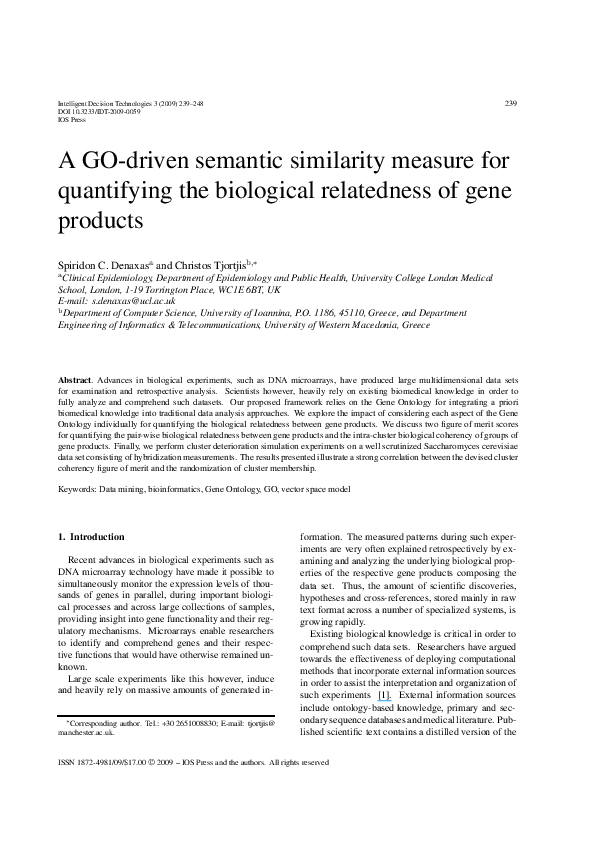 Pdf A Go Driven Semantic Similarity Measure For Quantifying The