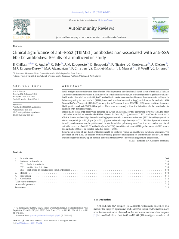 (PDF) Clinical significance of anti-Ro52 (TRIM21) antibodies non ...