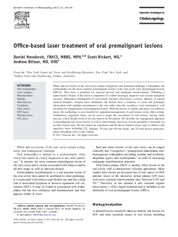 (PDF) Office-based laser treatment of oral premalignant lesions