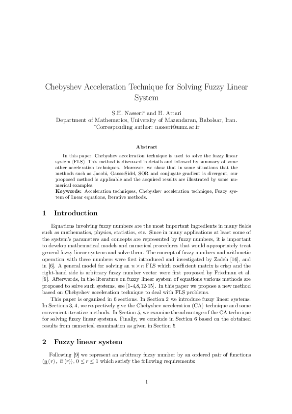 (PDF) Chebyshev Acceleration Technique for Solving Fuzzy Linear Sysetem