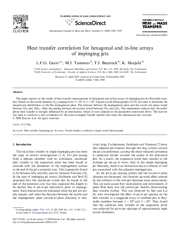 Pdf Heat Transfer Correlation For Hexagonal And In Line Arrays Of