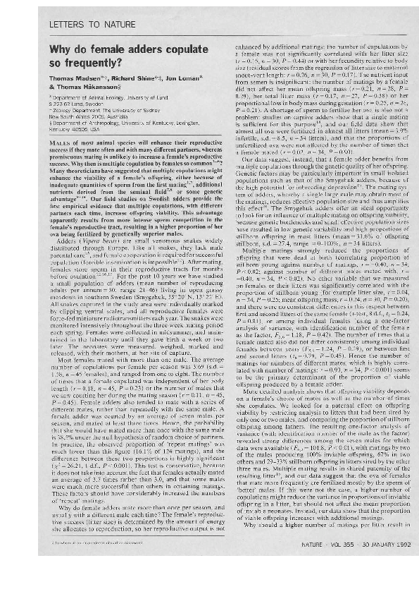 (PDF) Why do female adders copulate so frequently?