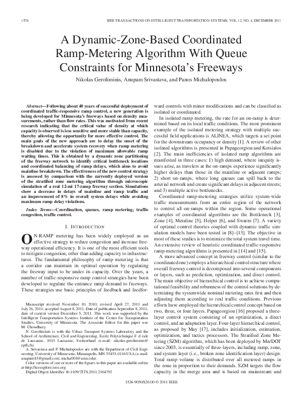 Pdf A Dynamic Zone Based Coordinated Ramp Metering Algorithm With Queue Constraints For 1288