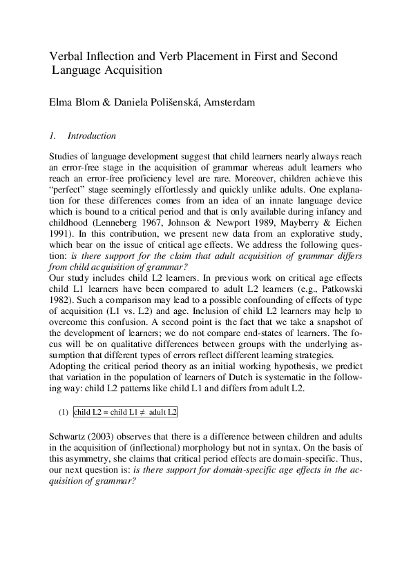 (PDF) Verbal Inflection and Verb Placement in First and Second Language ...