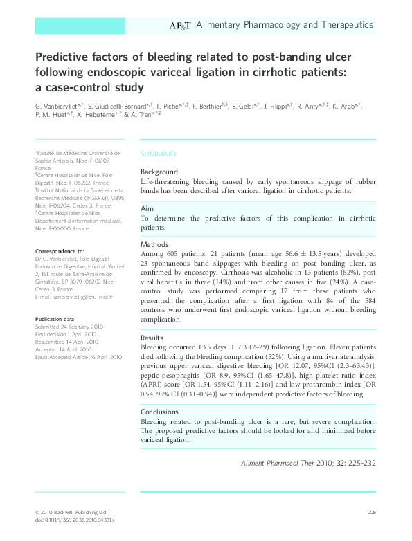 (PDF) Predictive factors of bleeding related to post-banding ulcer ...