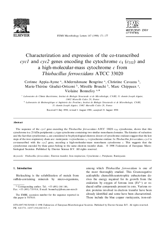 (PDF) Characterization and expression of the co-transcribed cyc1 and ...
