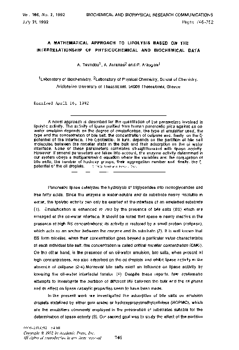A mathematical approach to lipolysis based on the interrelationship of ...