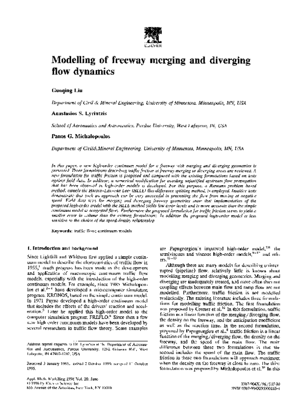 (PDF) Modelling of freeway merging and diverging flow dynamics