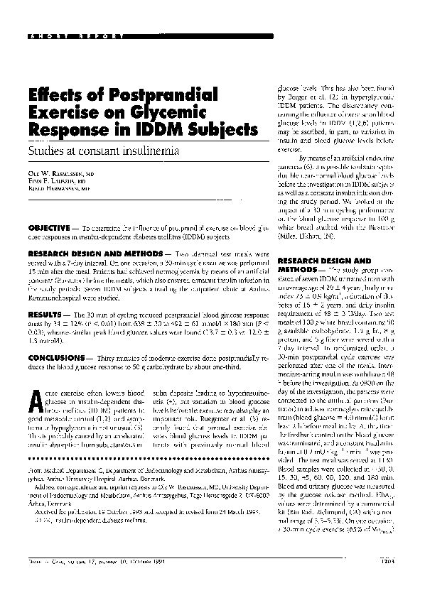 (PDF) Effects of postprandial exercise on glycemic response in IDDM ...