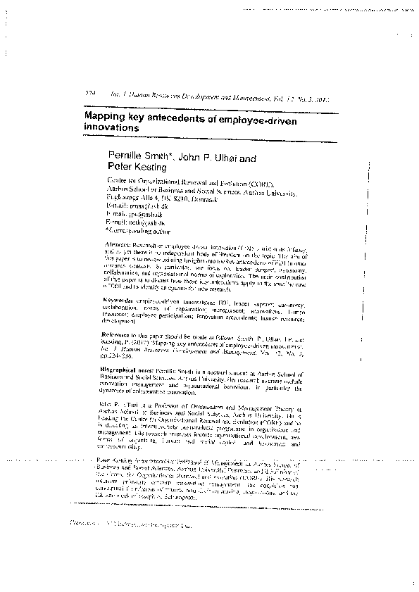 (PDF) Mapping key antecedents of employee-driven innovations | John ...
