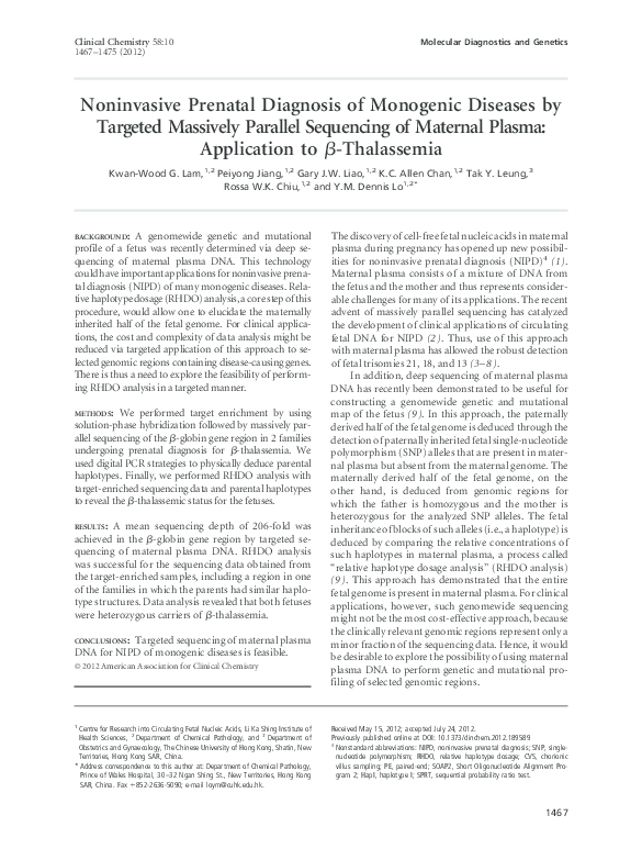 (PDF) Noninvasive Prenatal Diagnosis of Monogenic Diseases by Targeted ...