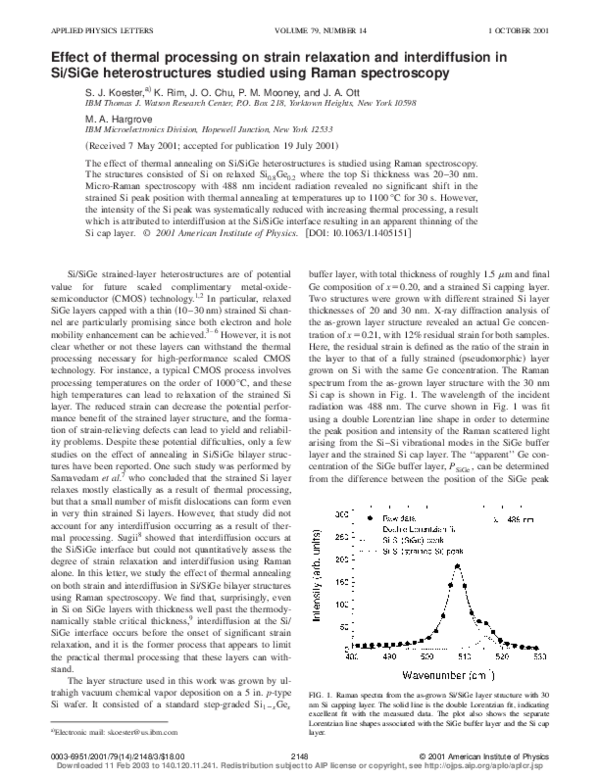 (PDF) Effect of thermal processing on strain relaxation and interdiffusion in Si/SiGe ...