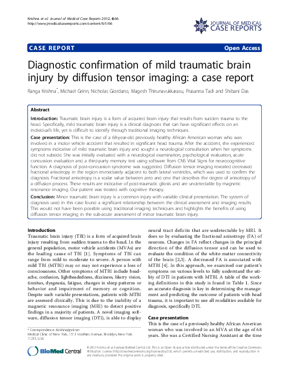(PDF) Diagnostic confirmation of mild traumatic brain injury by ...
