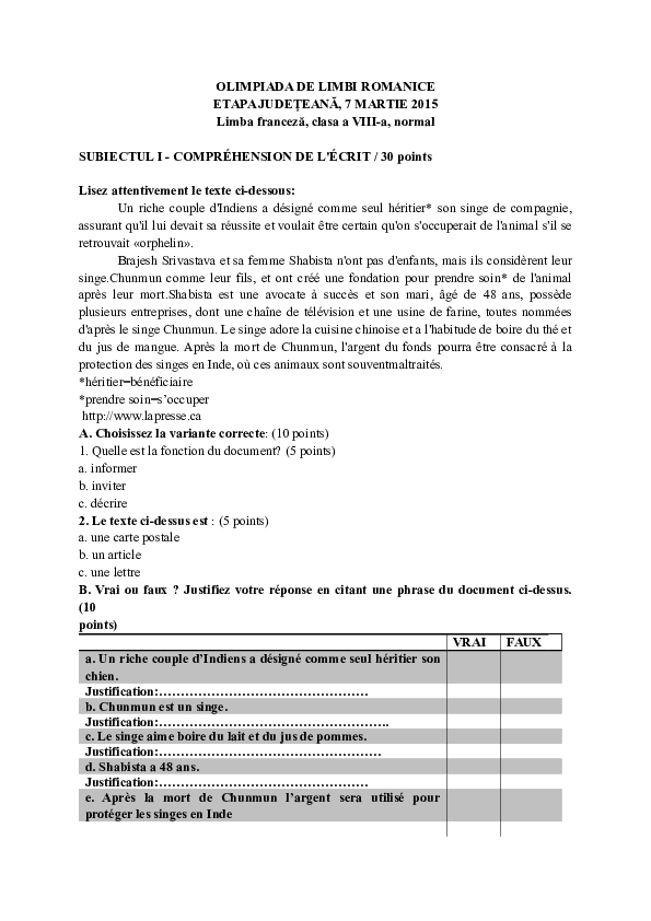 varianta 6 bac franceza 2015