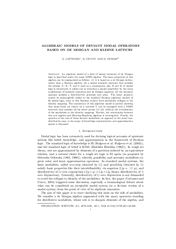 (PDF) Algebraic models of deviant modal operators based on de Morgan and Kleene lattices | D ...