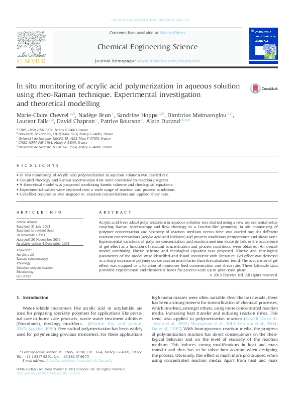 (PDF) In situ monitoring of acrylic acid polymerization in aqueous ...