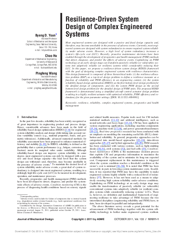 Pdf Resilience Driven System Design Of Complex Engineered Systems