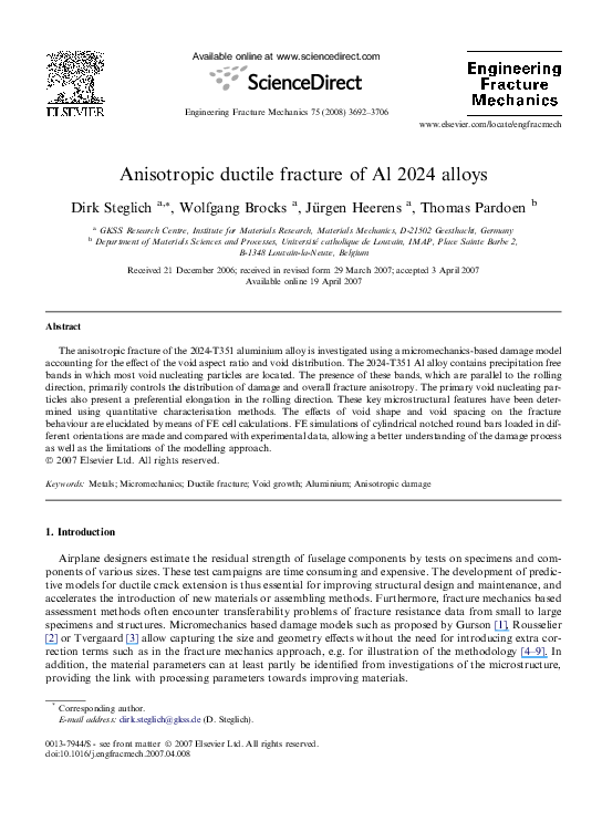 Pdf Anisotropic Ductile Fracture Of Al 2024 Alloys