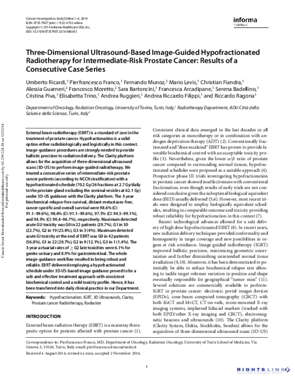 (PDF) Three-Dimensional Ultrasound-Based Image-Guided Hypofractionated Radiotherapy for ...