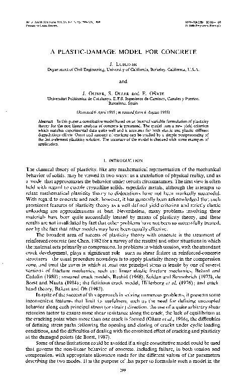 (PDF) Plastic-damage model for concrete
