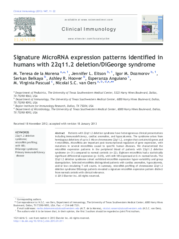 (PDF) Signature MicroRNA expression patterns identified in humans with ...