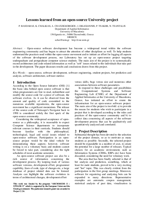 (PDF) Lessons learned from an open-source University project