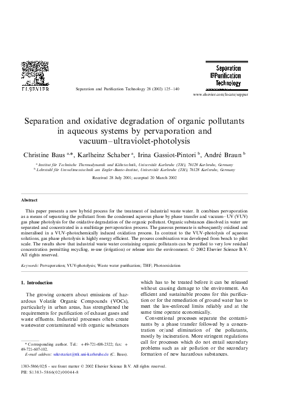 (PDF) Separation and oxidative degradation of organic pollutants in ...